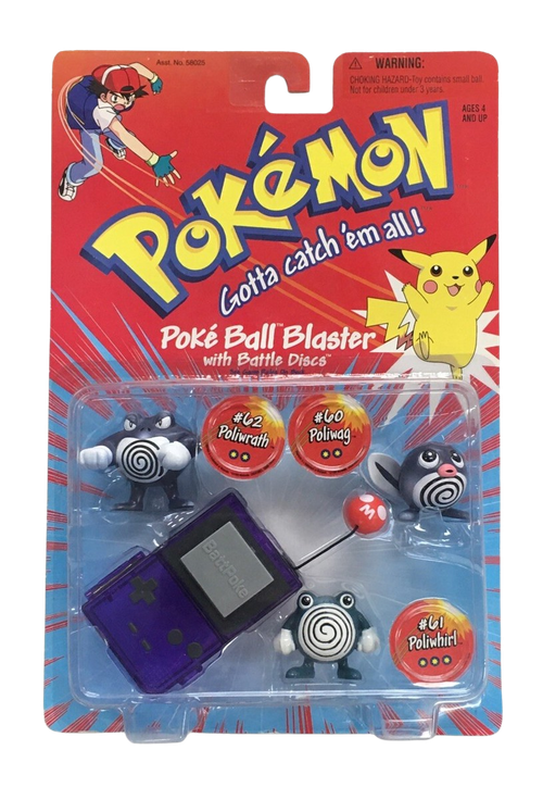 1999 Pokemon Poke Ball Blaster Red Battle Discs Poliwag, Poliwhirl, Po